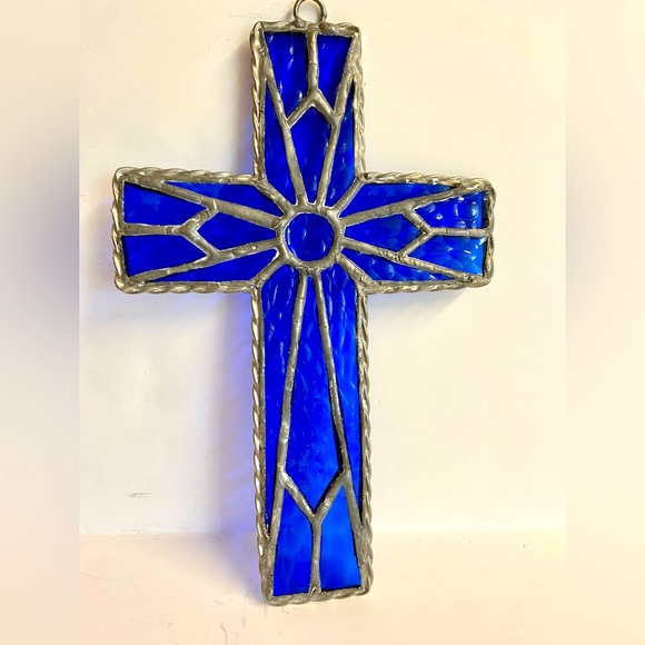 Art | Beautiful Cobalt Blue Stained Glasssuncatcher Cross | Poshmark